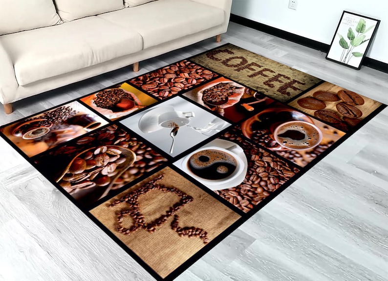 Coffee Time, Decorative Kitchen Rug, Area Rug, Living Room, Modern Rug ...