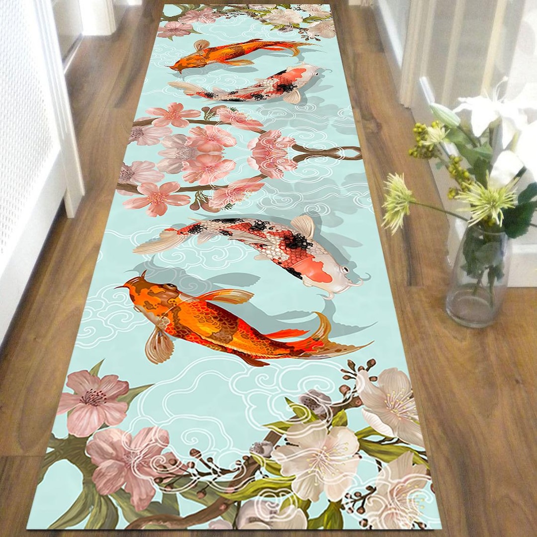 Japanese Koi Fish Runner Rug,japanese Runner Rug, Koi Rugs,bathroom Rug ...