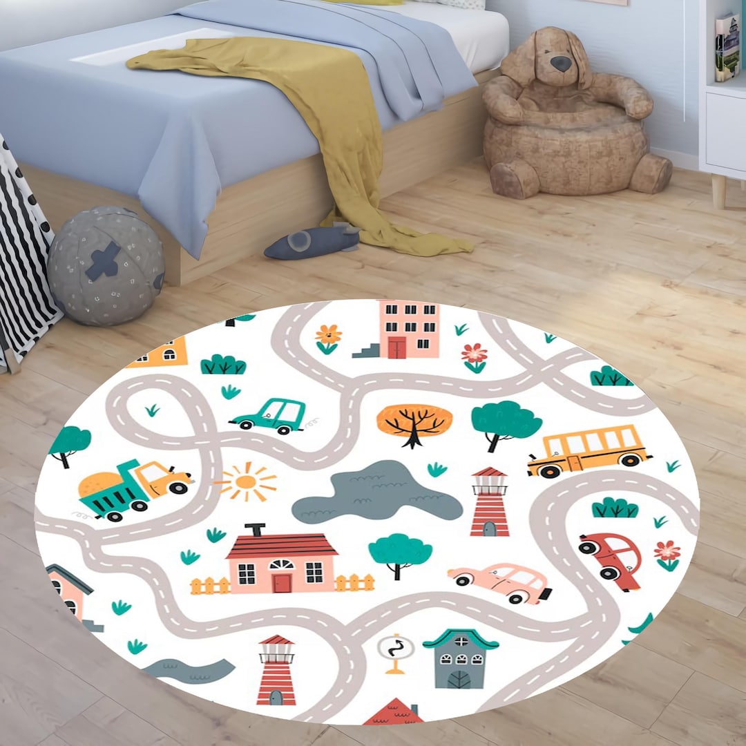 City Road Map Round Rug: Kids Play Mat, Car Patterned Carpet - Etsy