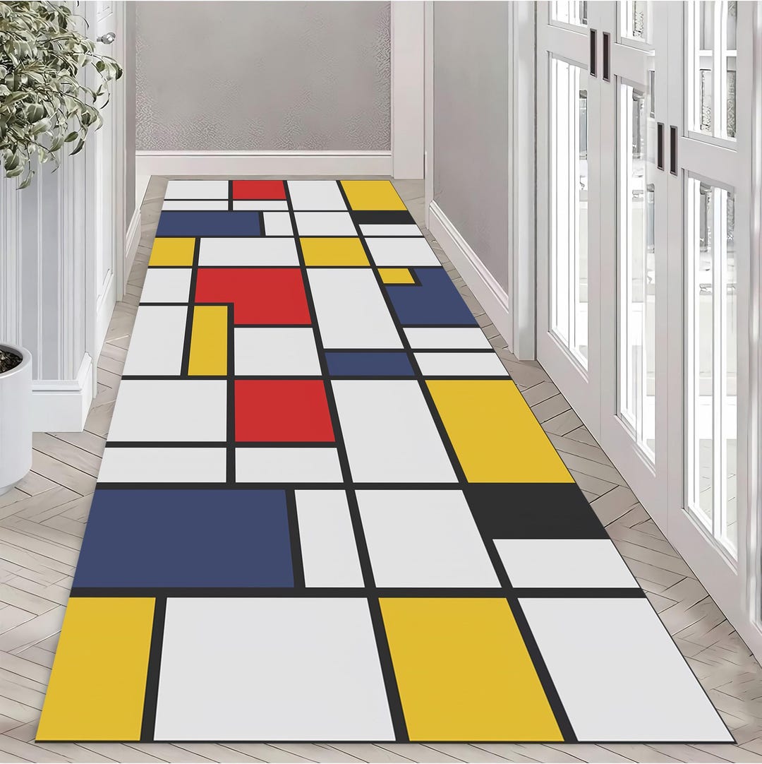 Mondrian Art Runner Rug: Abstract Geometric Kitchen Rug - Etsy