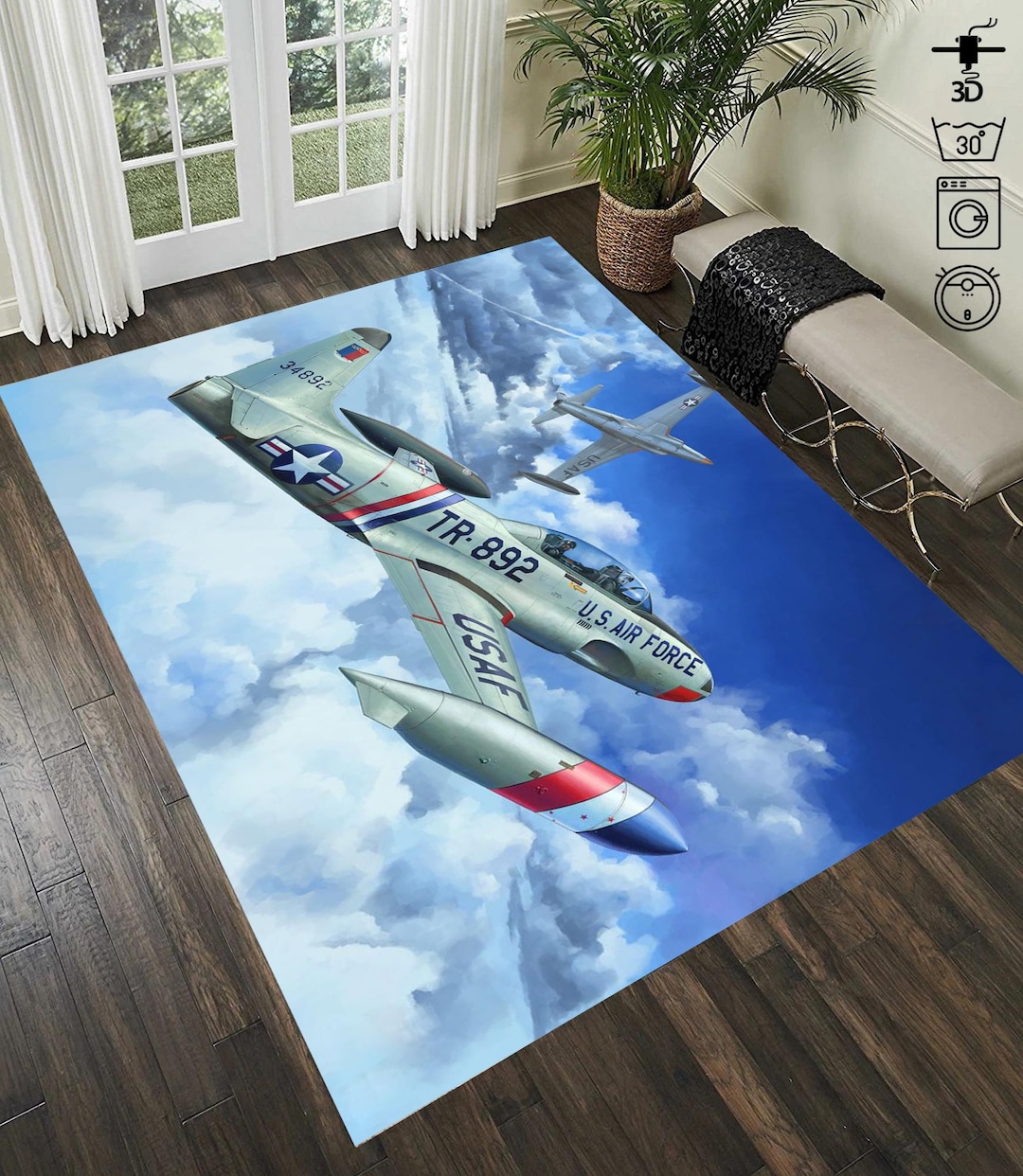 Air Force, War Plane Rug, Plane Art,blue Sky & Plane, Military Aircraft ...