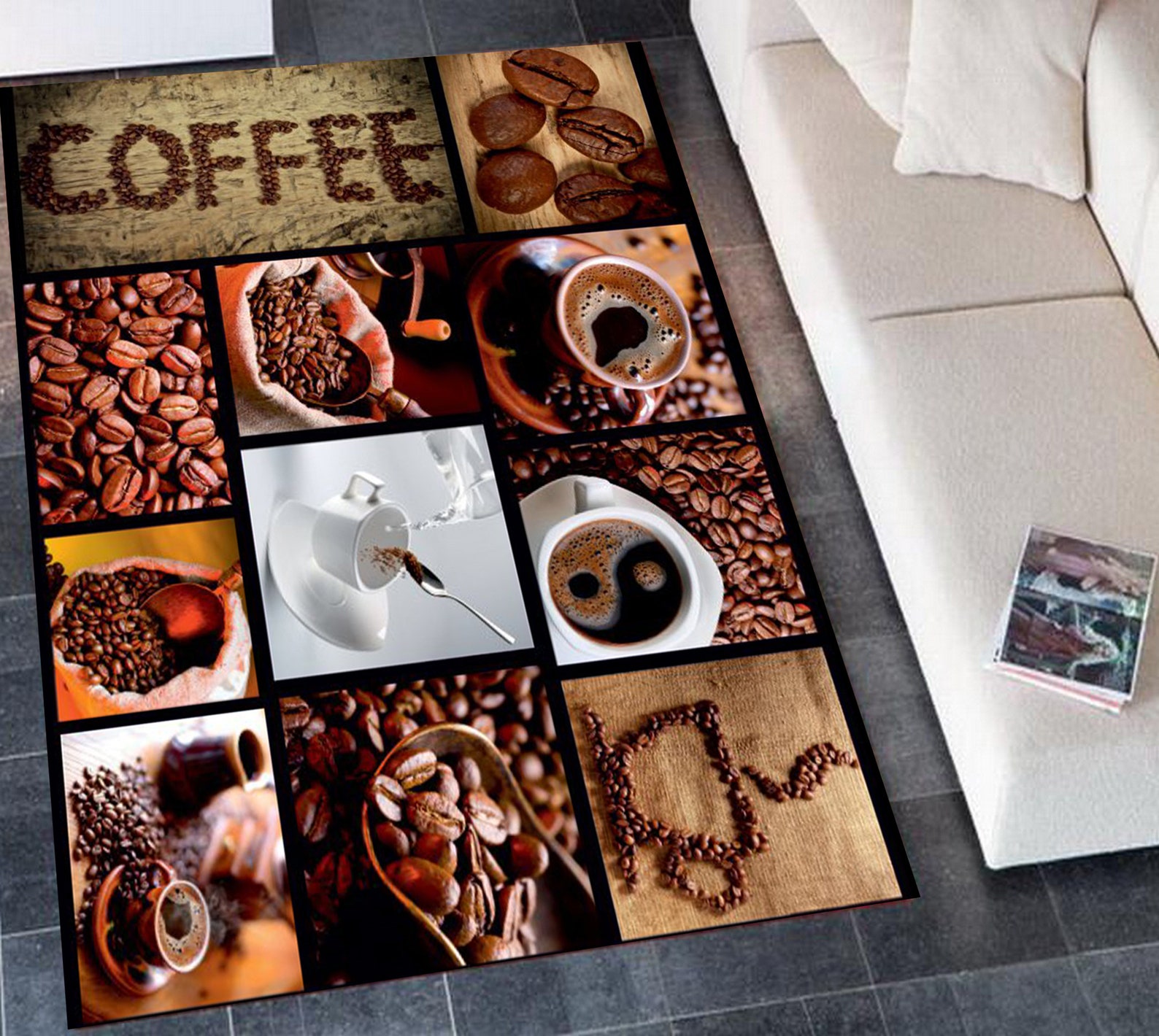 Coffee Time, Decorative Kitchen Rug, Area Rug, Living Room, Modern Rug ...