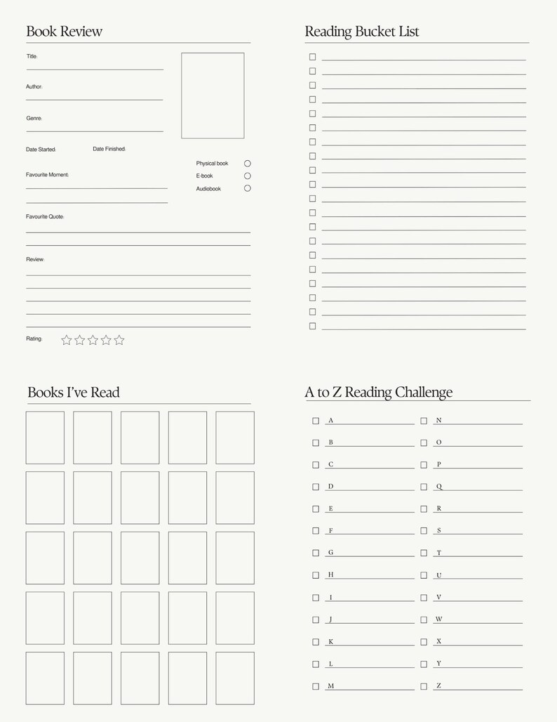 Digital & Printable Book Journal Pages for Reading Enthusiasts- A to Z ...