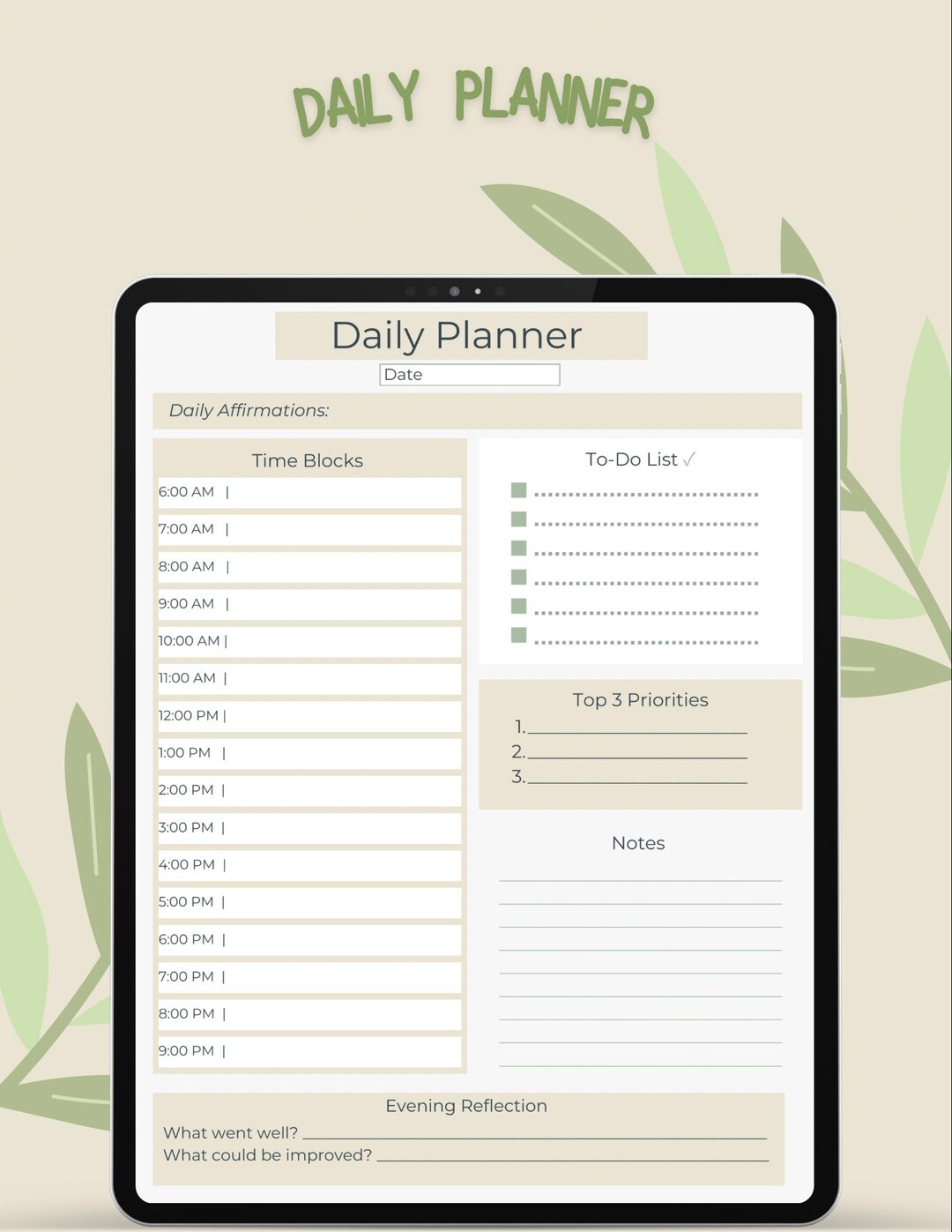 Daily Digital Planner, Task Organizer, Daily Schedule Planner, Goal ...