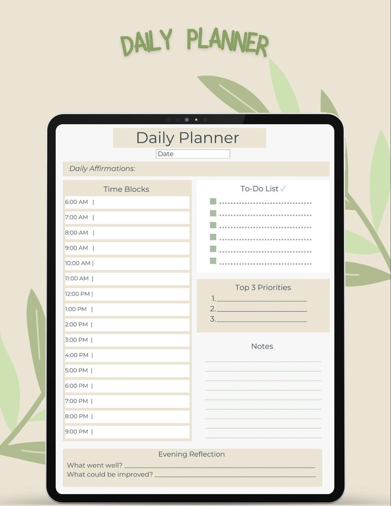 Daily Digital Planner, Task Organizer, Daily Schedule Planner, Goal ...