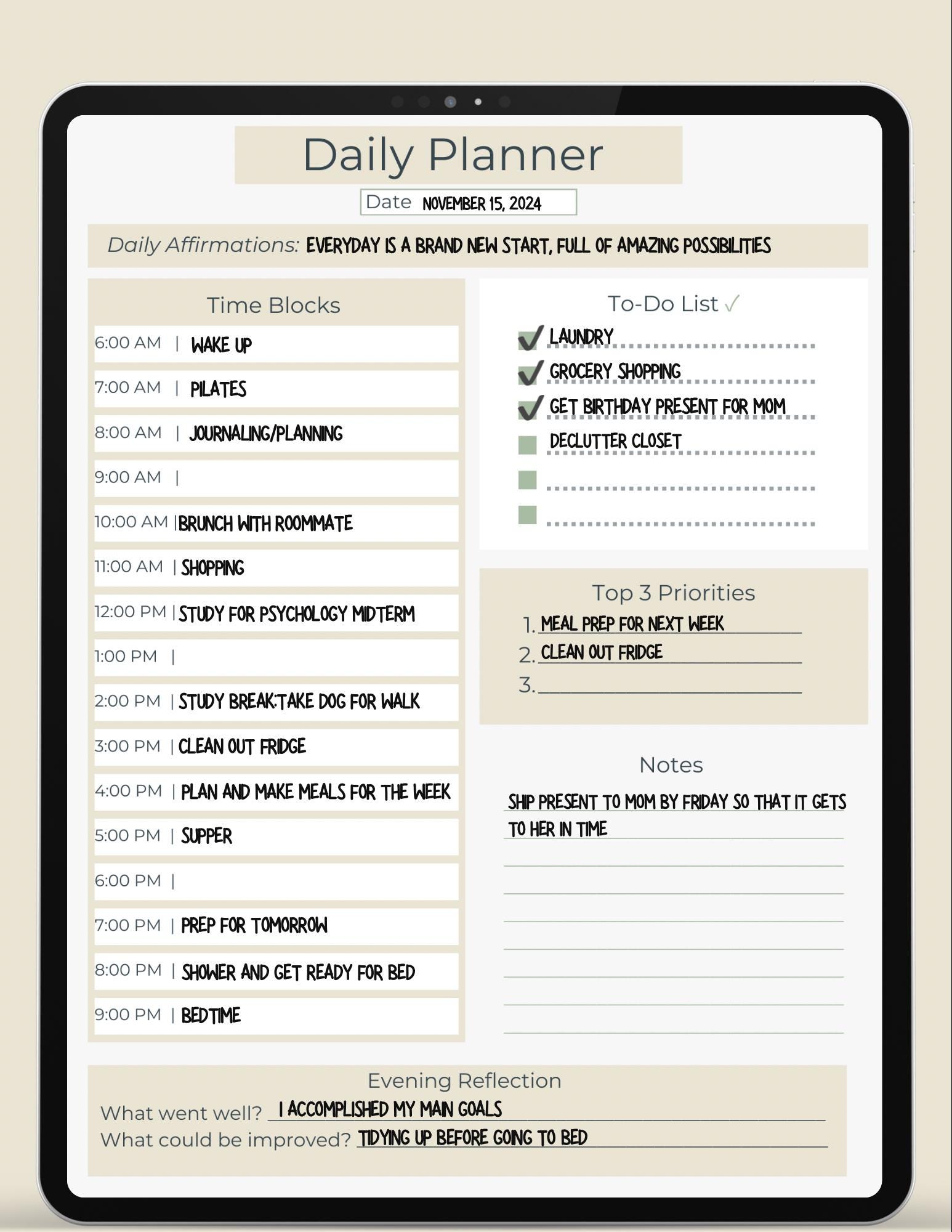 Daily Digital Planner, Task Organizer, Daily Schedule Planner, Goal ...
