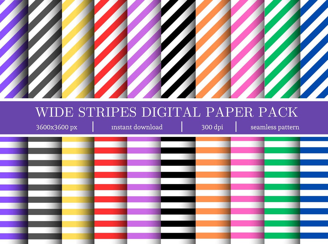 Bold Wide Stripes Digital Paper Pack - Seamless Patterns - 300 DPI ...