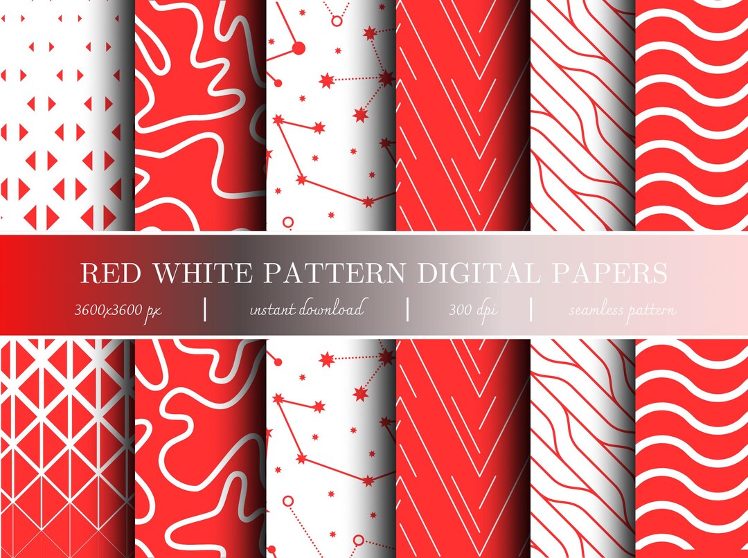 15 Page Red White Geometric Digital Paper Pack | 15 Seamless Patterns ...