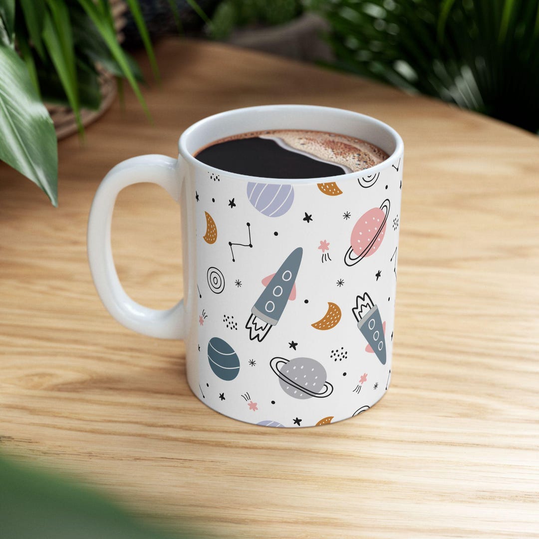 Space Themed Rocket and Planets Mug Fun Astronomical Design Perfect ...