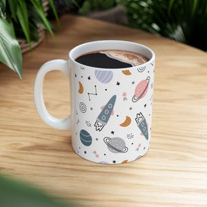Space Themed Rocket and Planets Mug Fun Astronomical Design Perfect ...