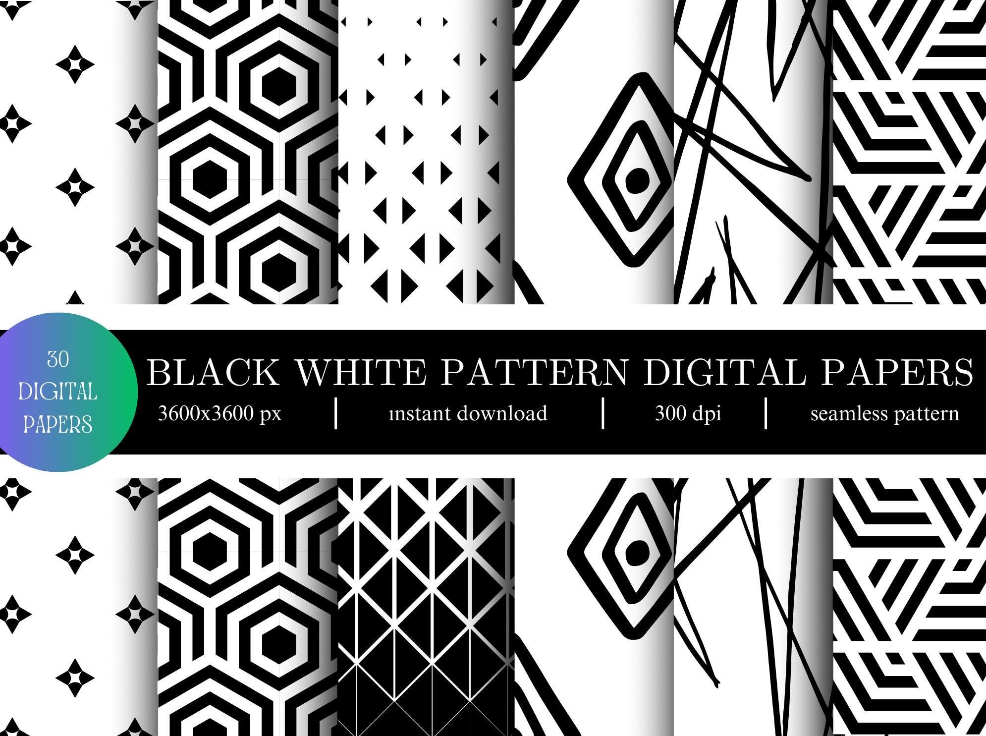 Black-white Digital Paper Pack, Digital Printing, Digital Papers ...