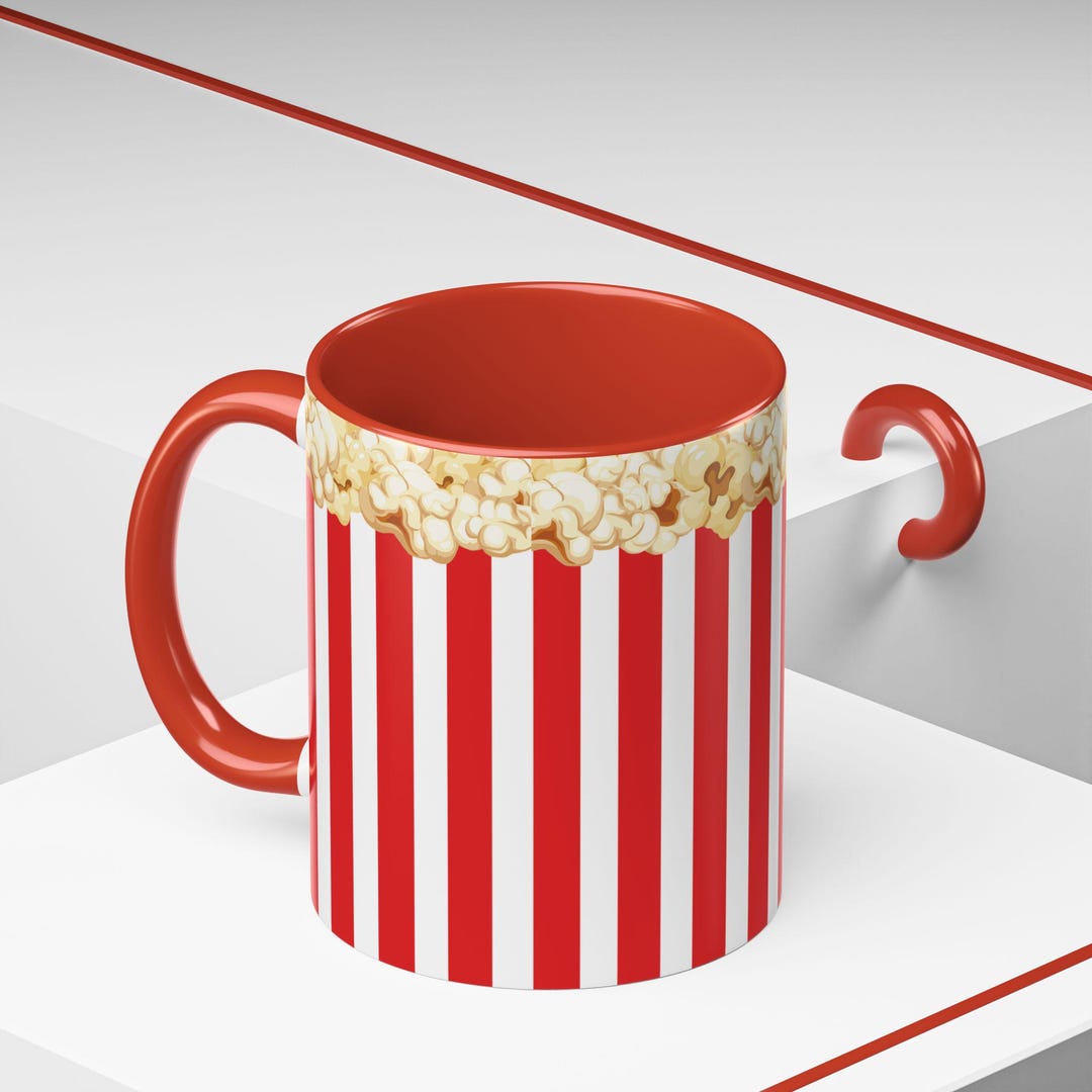 Retro Popcorn Mug Fun Movie Night Gift, Red and White Striped Design ...