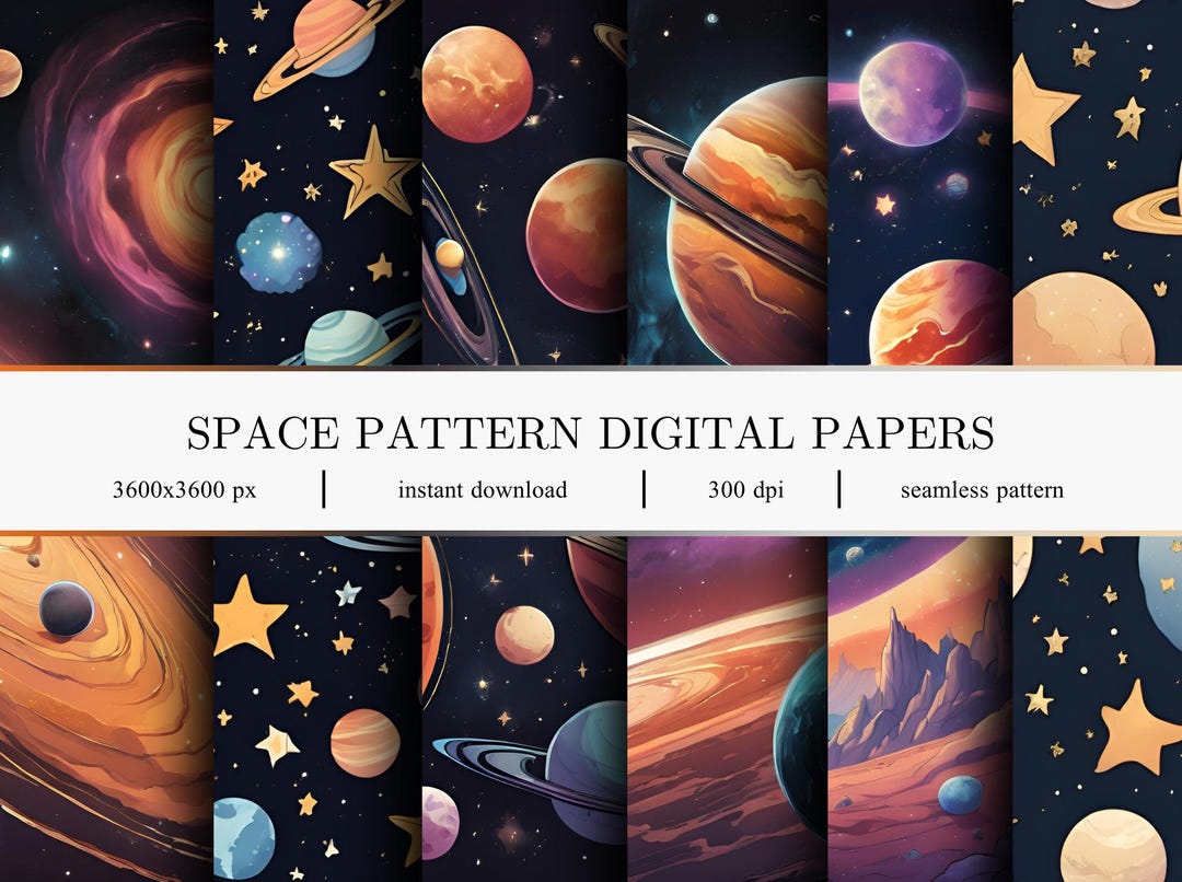 Space Pattern Digital Paper Set - Kids Room Decor - Galaxy Themed Wall ...
