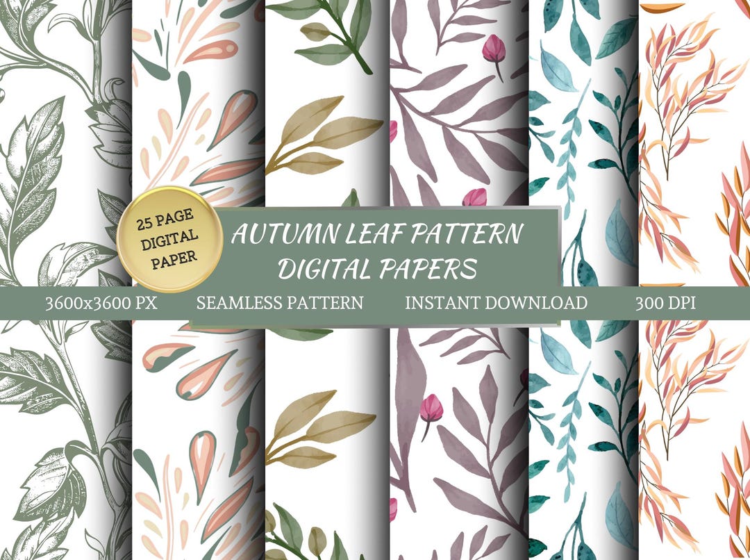 25 Autumn Leaf Digital Papers | Seamless Fall Patterns | 300 DPI Jpg ...