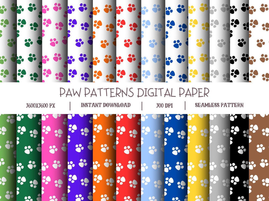 Paw Print Digital Paper, Canine Design, Animal Paw Pattern Background ...