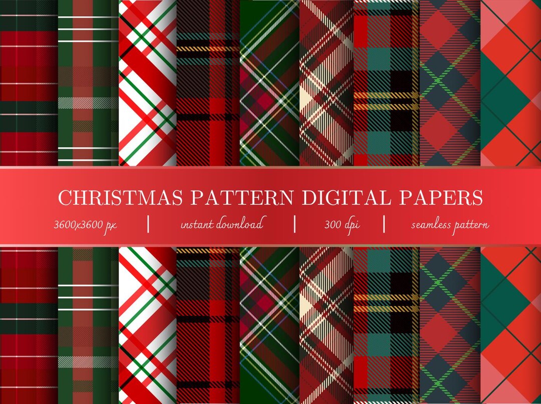 Christmas Plaid & Tartan Digital Papers, 15 Seamless Red Green Patterns ...