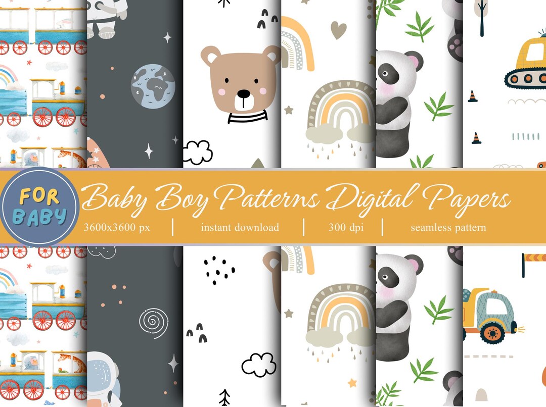 Baby Boy Digital Paper Pack | Cute Patterns | Scrapbooking | Instant ...