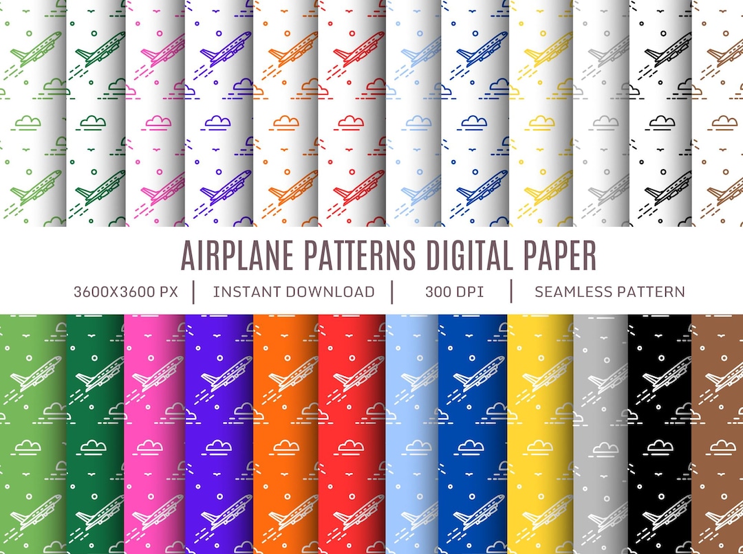 Airplane Patterns Digital Paper Pack, Travel Scrapbooking, Aviation ...