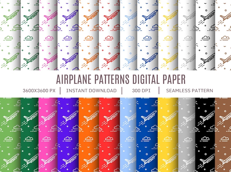 Airplane Patterns Digital Paper Pack, Travel Scrapbooking, Aviation ...