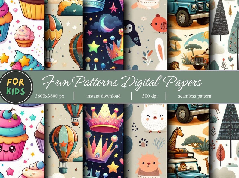 42 Page for Kids Digital Papers | Digital Printing | Set of Fun Pattern ...