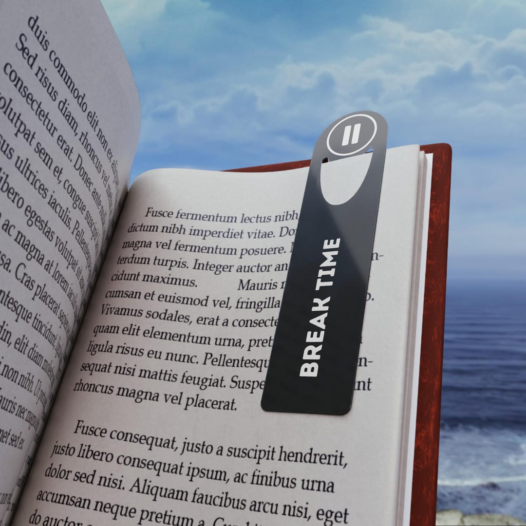 Break Time Aluminum Bookmark, Minimalist Page Holder, Black Background ...