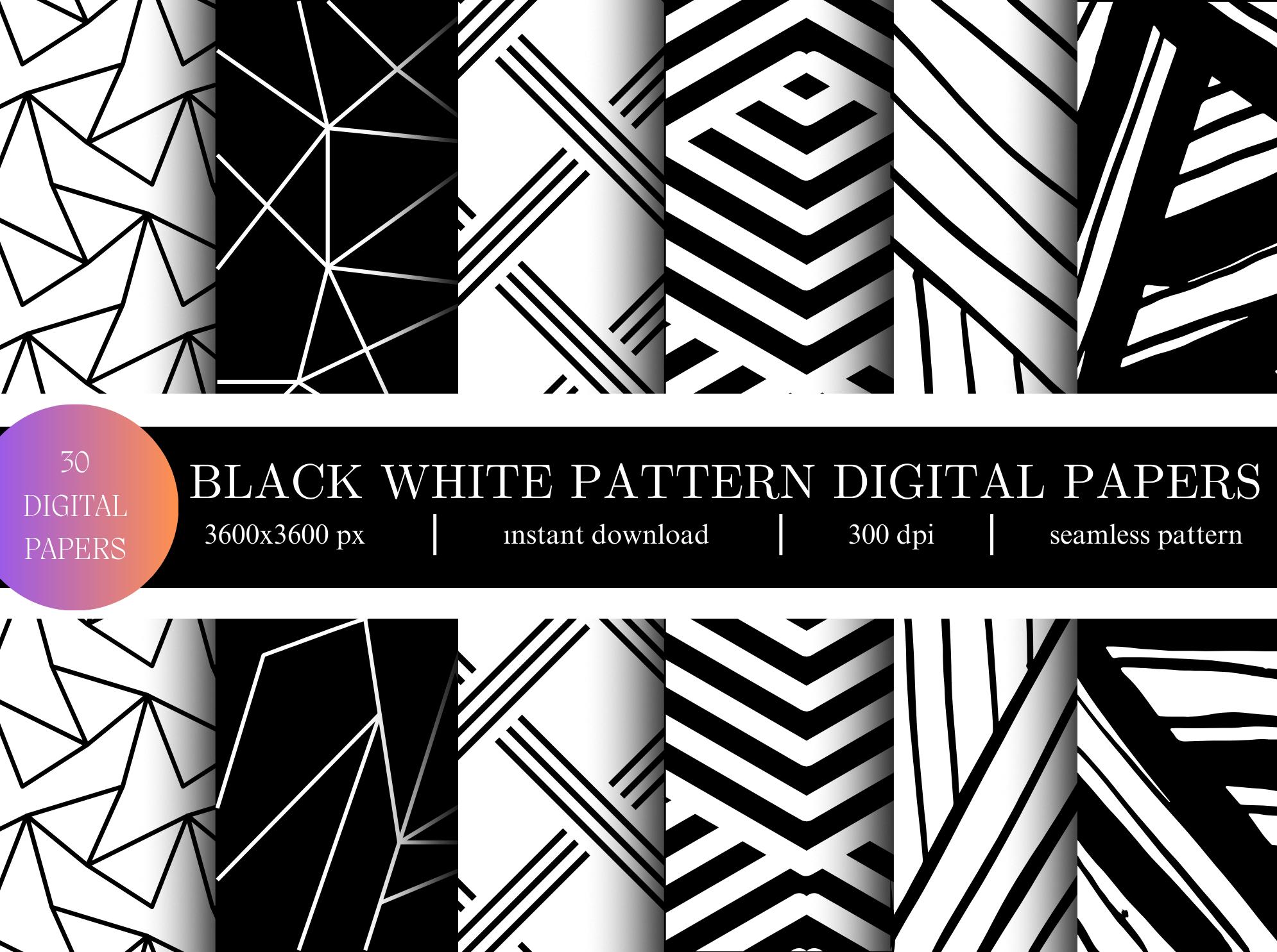 Black-white Digital Paper Pack, Minimalist Design, Seamless Patterns ...