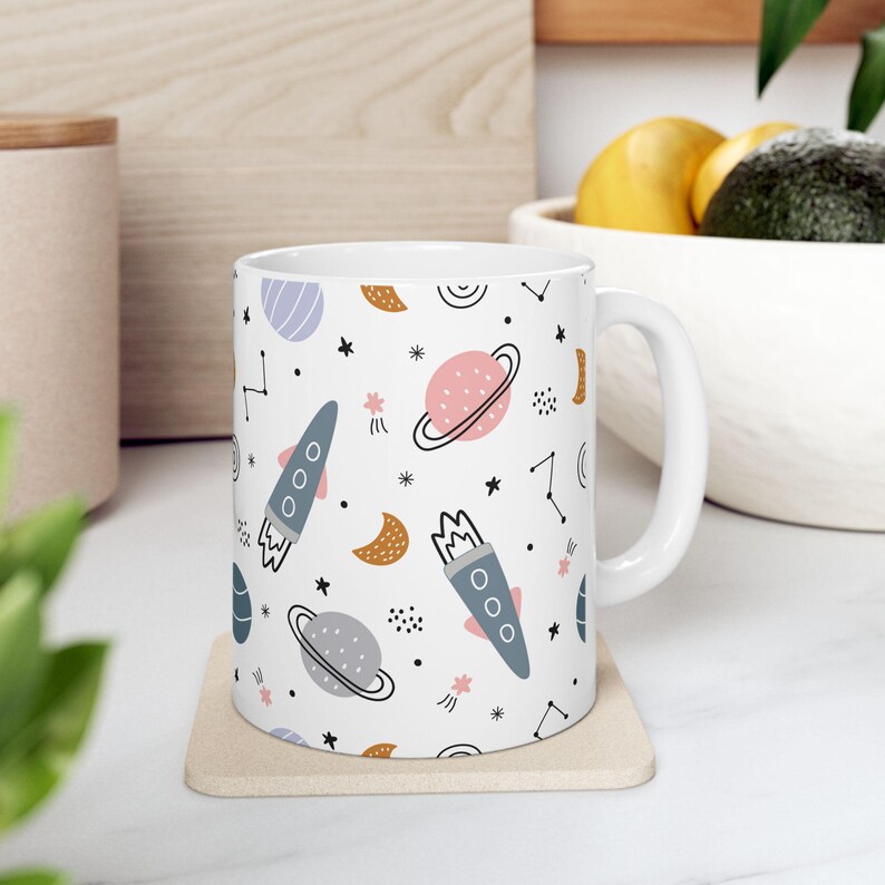 Space Themed Rocket and Planets Mug Fun Astronomical Design Perfect ...