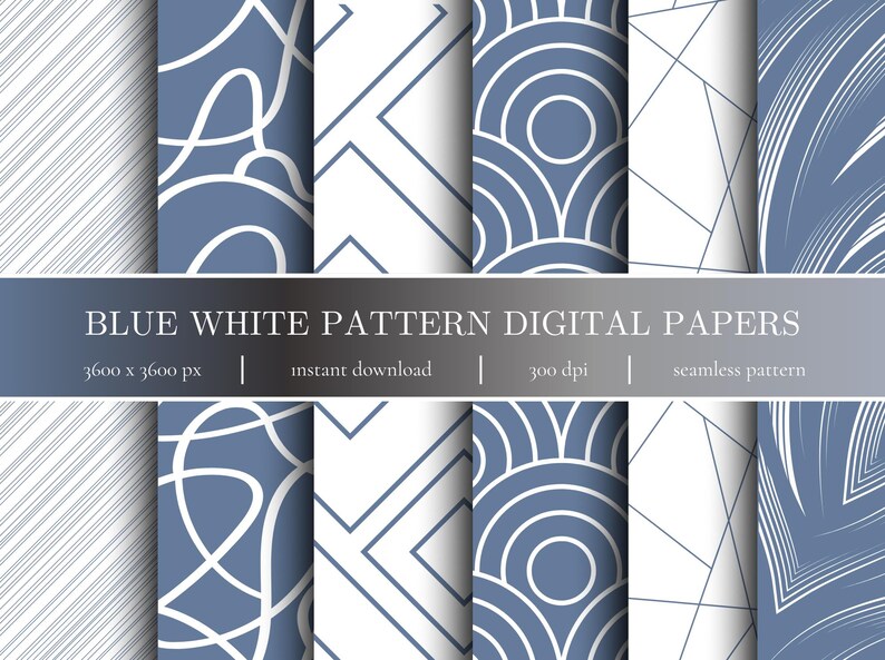 15 Blue-white Digital Paper Pack | Instant Download | High Resolution ...