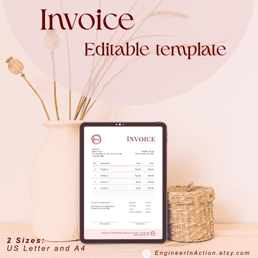 Editable Business Invoice Template. Modern Canva Invoice for Small ...