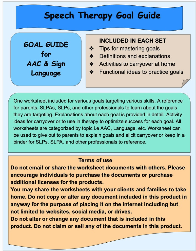 Speech Therapy Goal Guide - Etsy