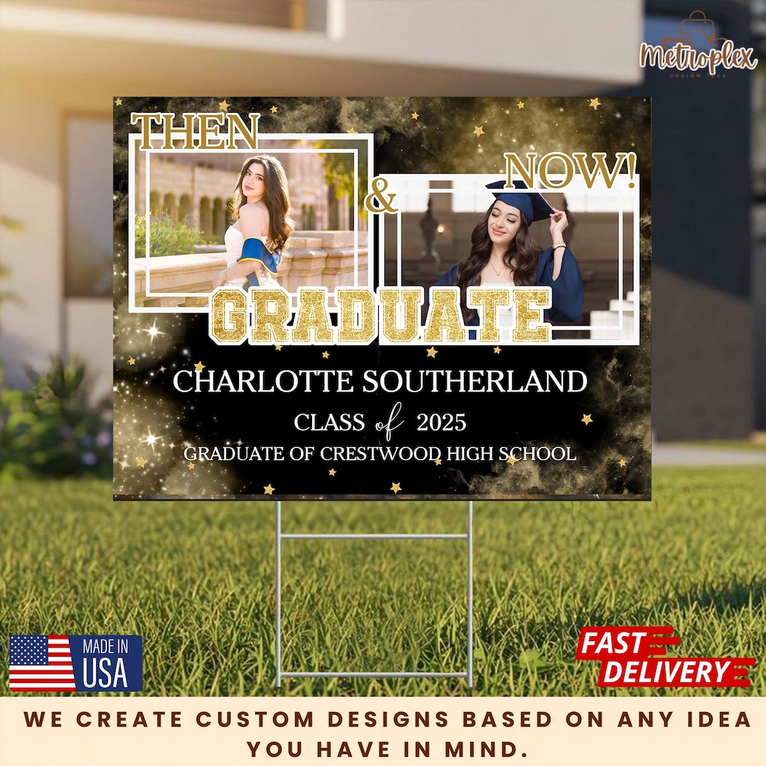 Then and Now Graduation Sign, High School Graduation Lawn Signs ...