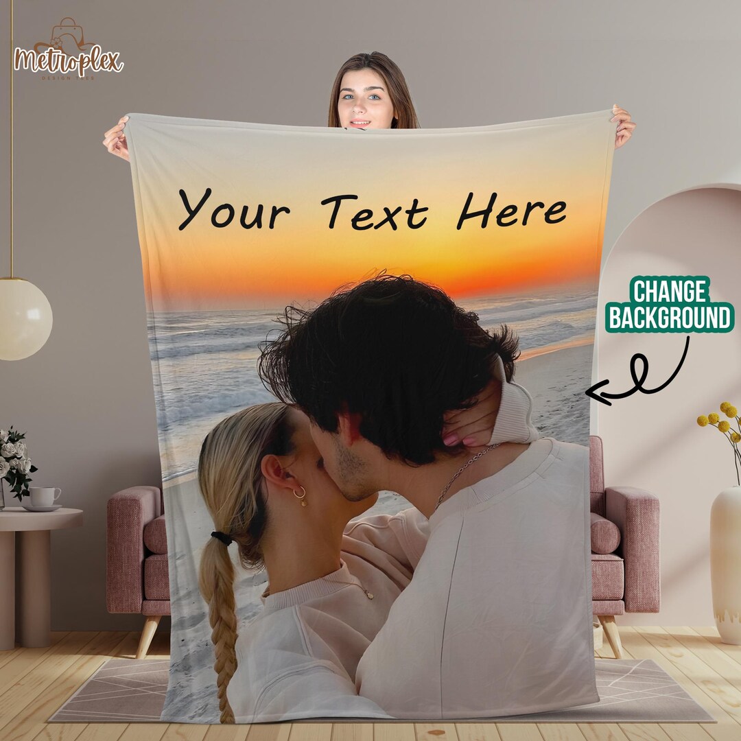 Custom Photo Blanket for Couple, Personalized Text and Photo Blanket ...