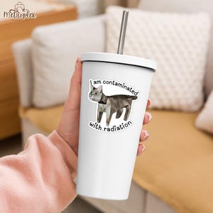 I Am Contaminated Funny Cat Meme Sticker, Ironic Low Poly Feline Sticker for Water Bottle, Oddly ...