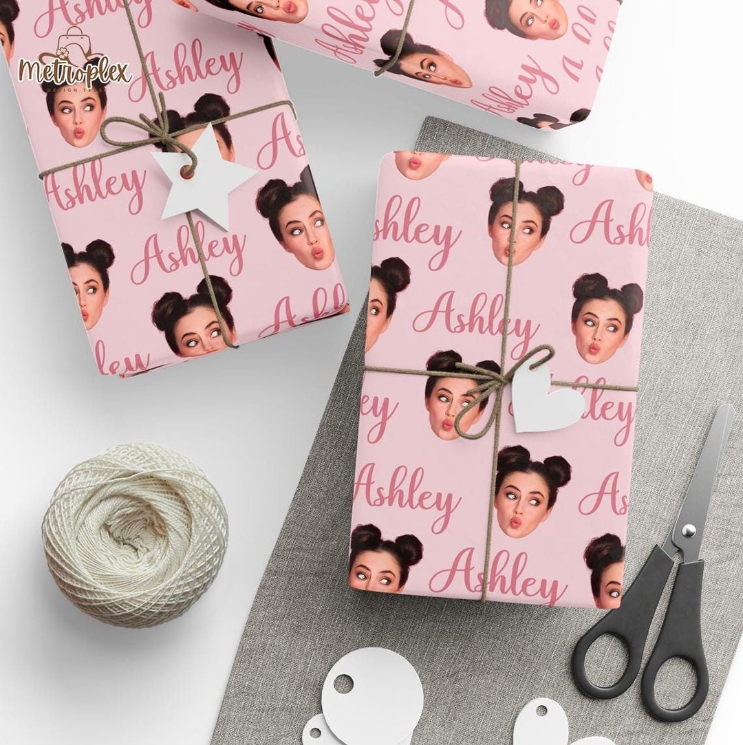 Custom Face Wrapping Paper, Personalized Name Pink Wrapping Paper, Cute ...