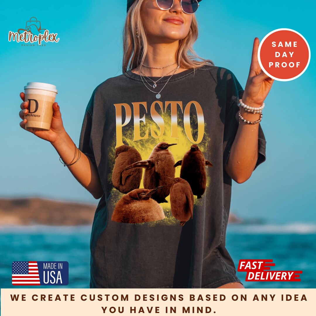 Pesto Penguin Bootleg Rap Tee: Viral Meme T-shirt, Funny Penguin Gift ...
