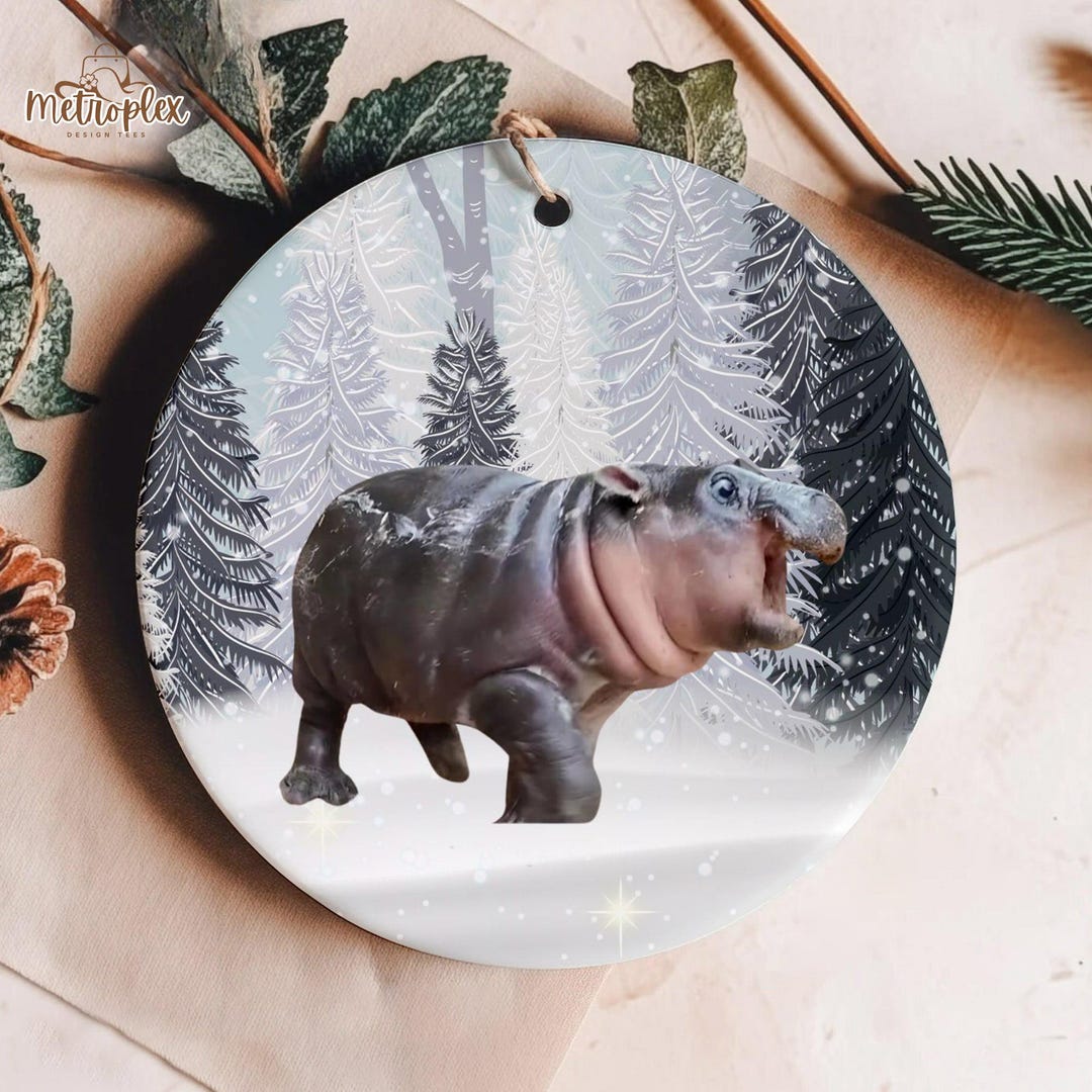 Cute Baby Hippo Moo Deng Ornament, Bouncy Pig in Thai Hippopotamus Xmas ...