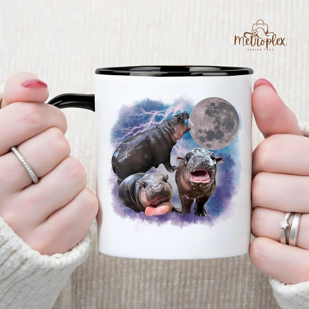 Three Moo Deng Galaxy Mug, Moo Deng Baby Hippo Coffee Mug, Funny Moo ...