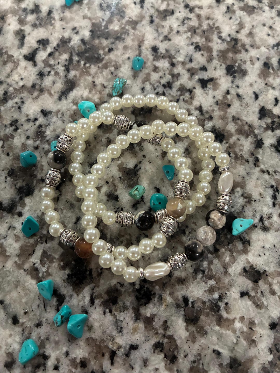 3 Pc Set of Handmade Wild N Western Pearly Dyed Agate Beaded Bracelets ...