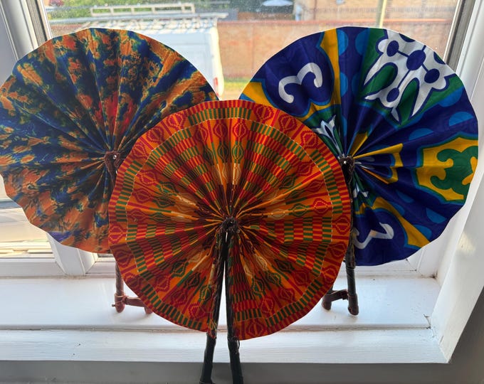 Ac172-bluepencil - Handmade African Fabric & Leather Foldable Fan ...