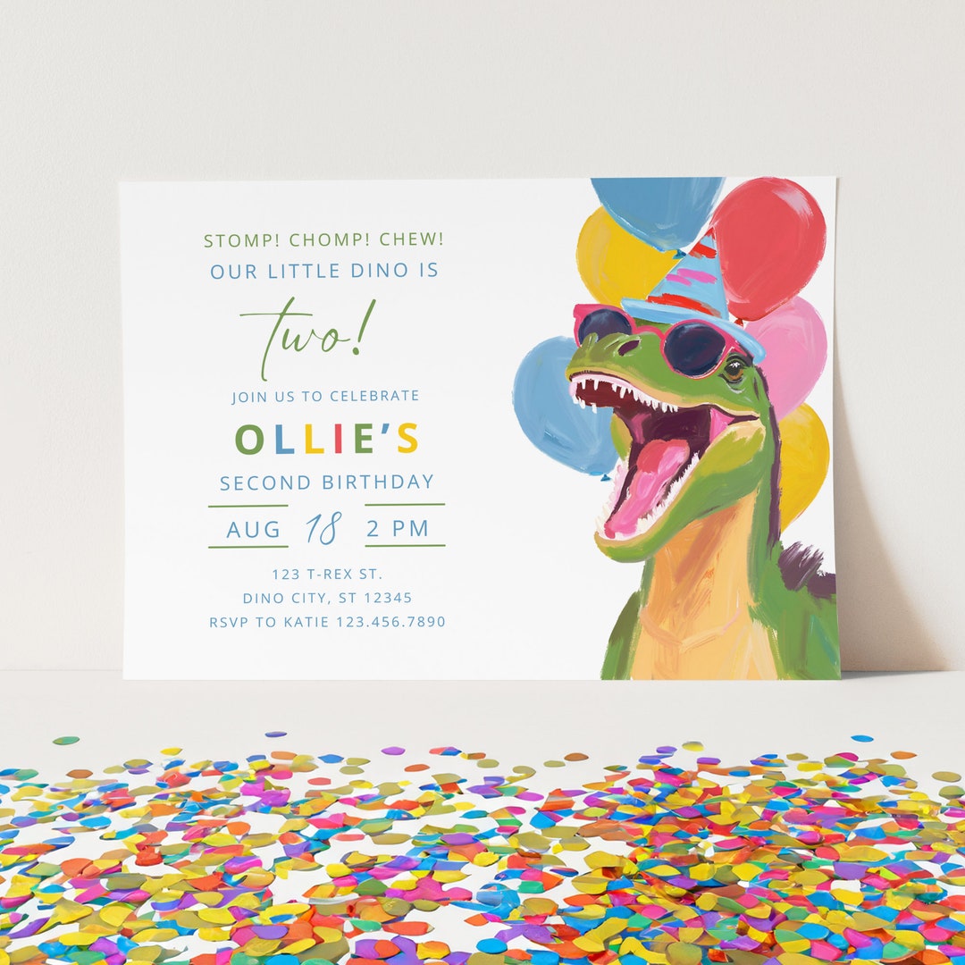 Hand-drawn Dinosaur Birthday Invitation: Modern Jurassic Party (digital ...