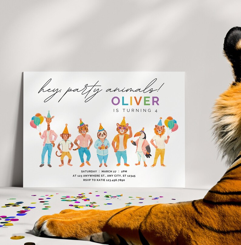 Hand-drawn Party Animals Birthday Invitation: Jungle Safari Theme ...