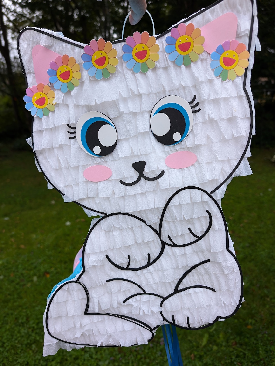 Cat Birthday Piñata With Rainbow Flowers - Etsy