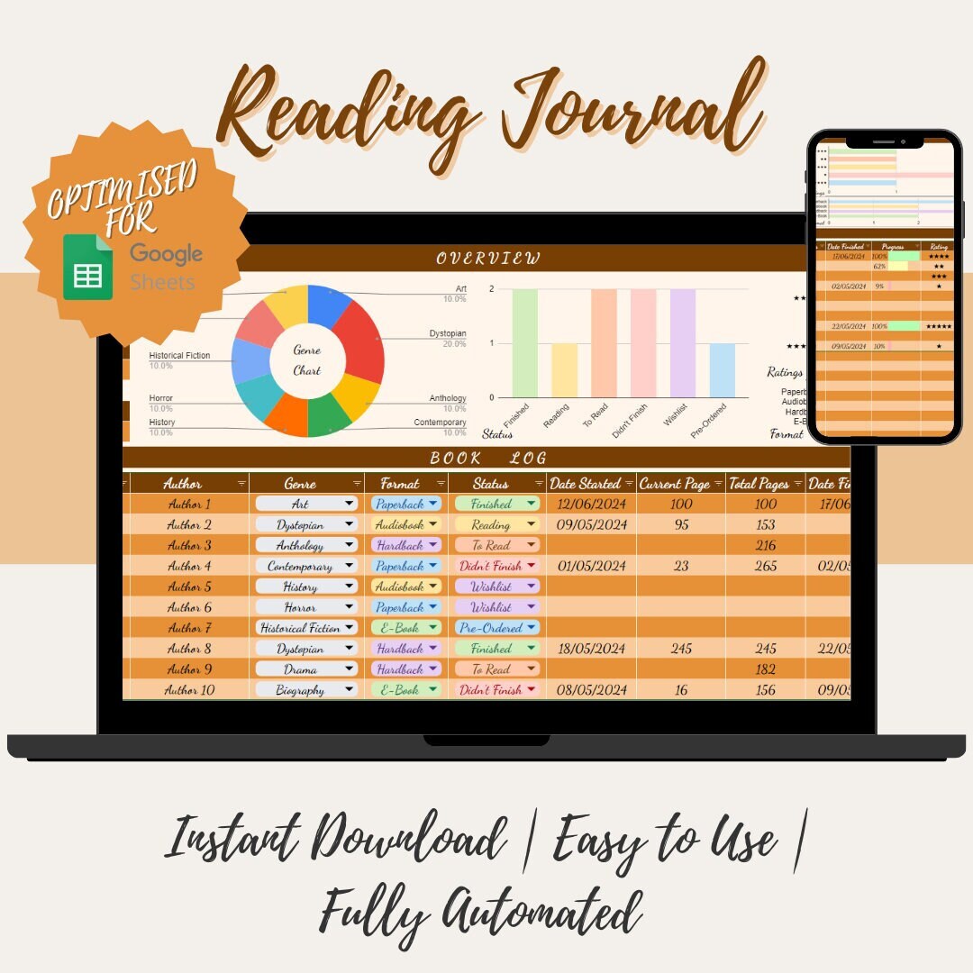 Reading Journal Book Log Book Tracker Reading List Digital Library Book ...