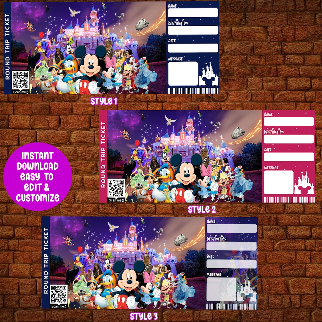 Customizable Disneyland Ticket, Printable Disneyworld Surprise Ticket ...