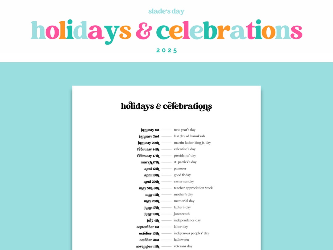 Printable Holidays and Celebrations Sheet, Federal and Religious ...