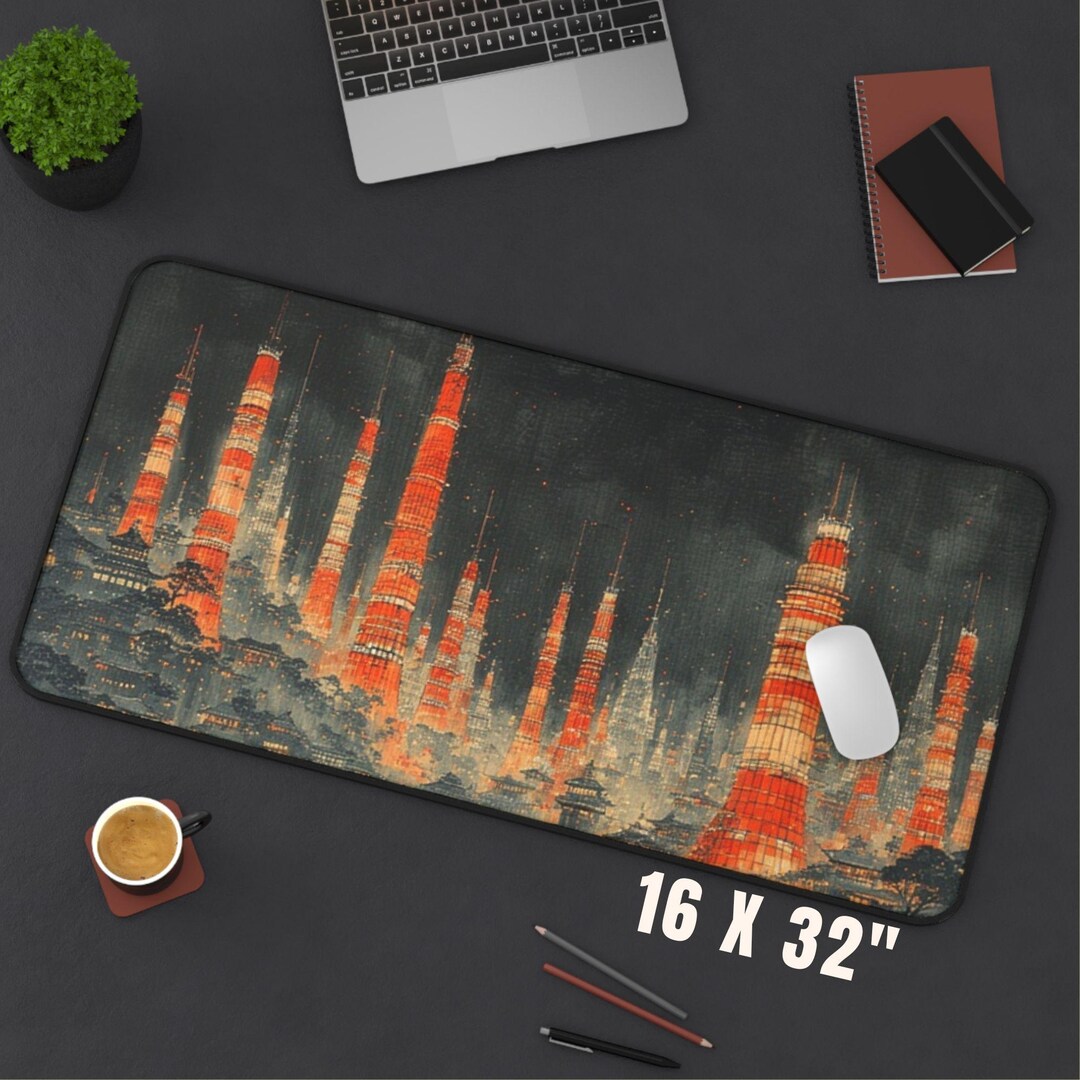 Neo-tokyo Towers Skyline Desk Mat | Futuristic Cityscape Office ...