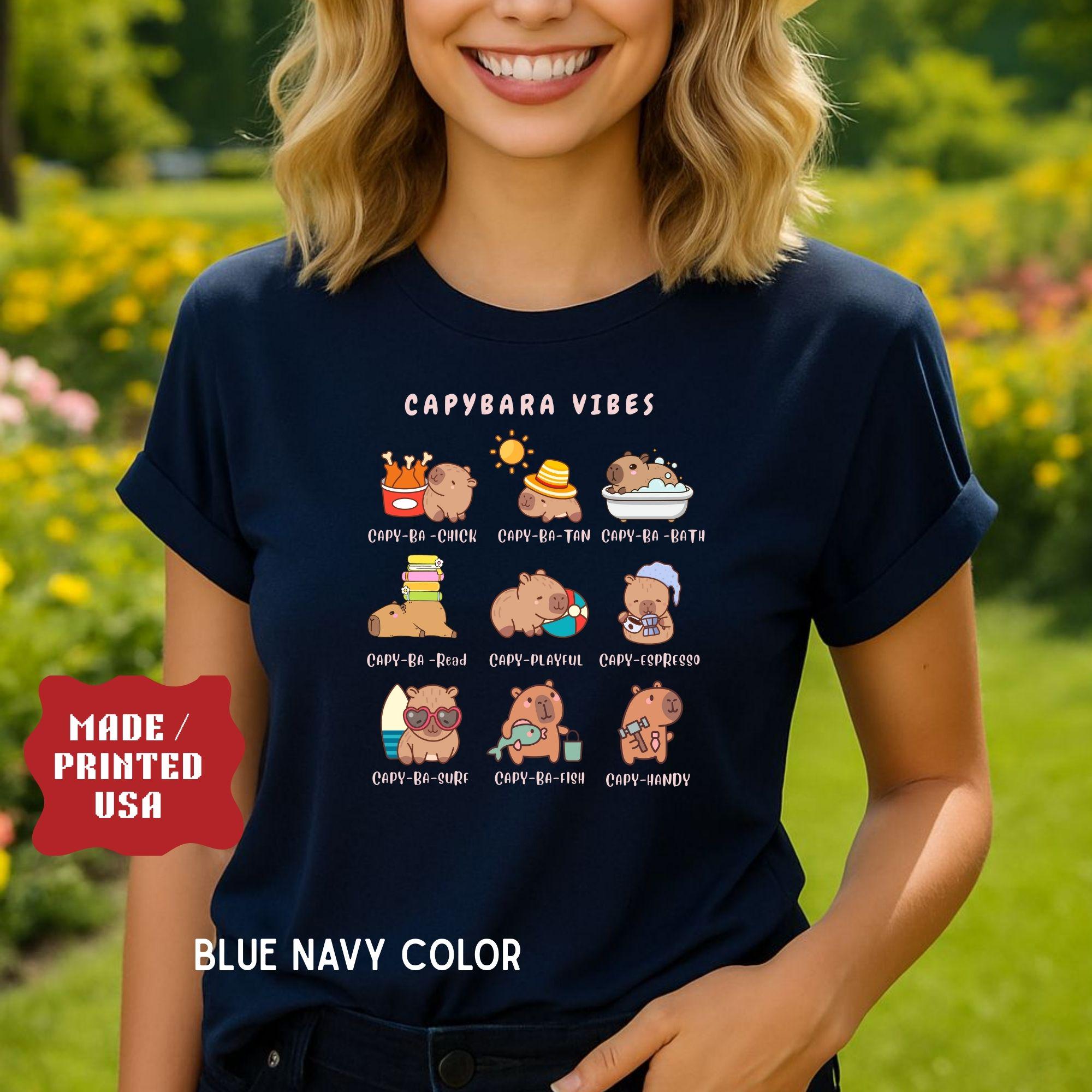 Capybara Vibes Shirt, Kawaii Capybara Mood Graphic Tee, Cartoon Capy T ...