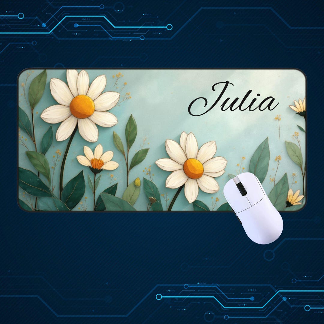 Personalized Daisy Desk Mat & Mouse Pad • Custom Name Office Mat ...