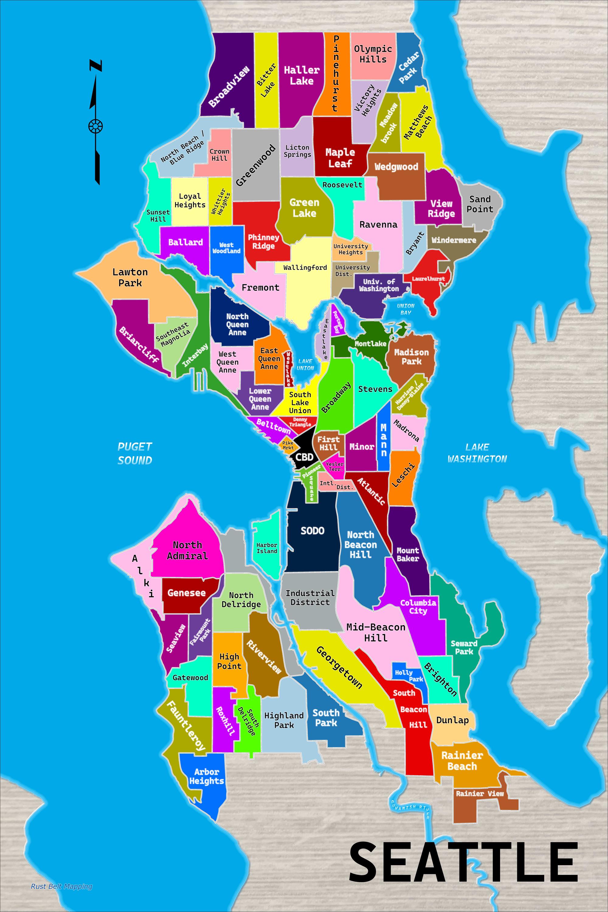 Seattle Neighborhoods Poster Map - Etsy