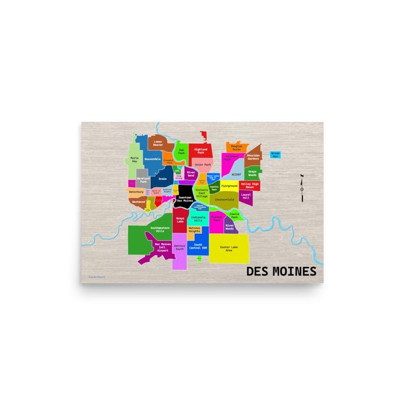Des Moines Neighborhoods Poster Map - Etsy